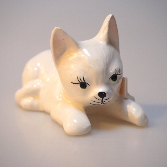 Vintage | Art | Vintage White Ceramic Cornish Rex Kitty With Pink Satin ...